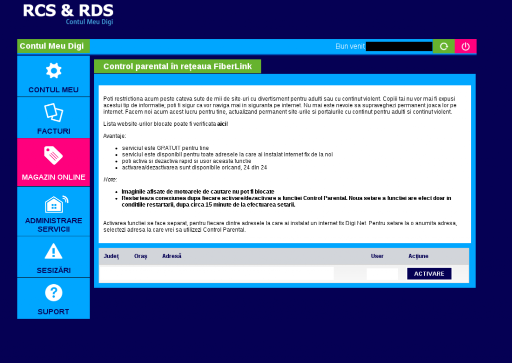 Configurarea Controlului Parental pentru un cont fiberlink RCS-RDS ...